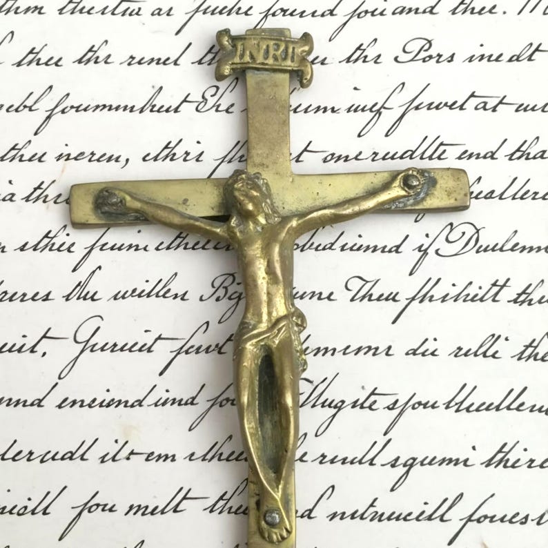 Antique French Brass Crucifix, Cross and Skull With Corpus of Christ ...