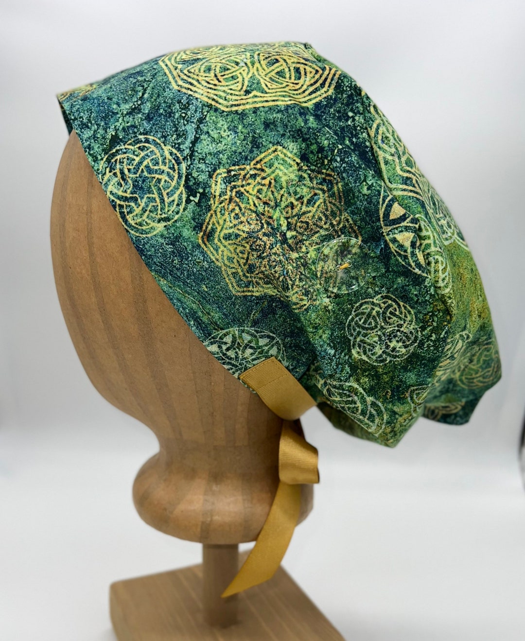 Green Celtic Surgical Scrub Cap With Button Option - Etsy