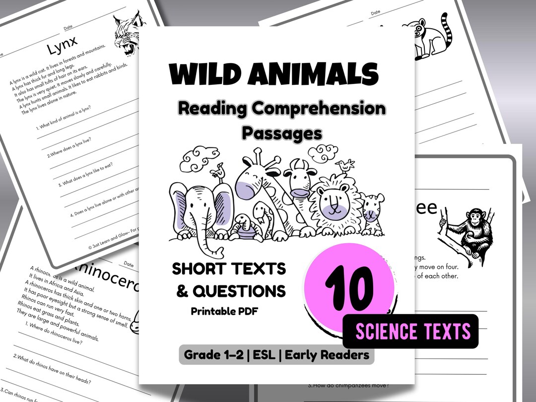 Wild Animals Reading Comprehension Worksheets Grade 1–2 - Etsy