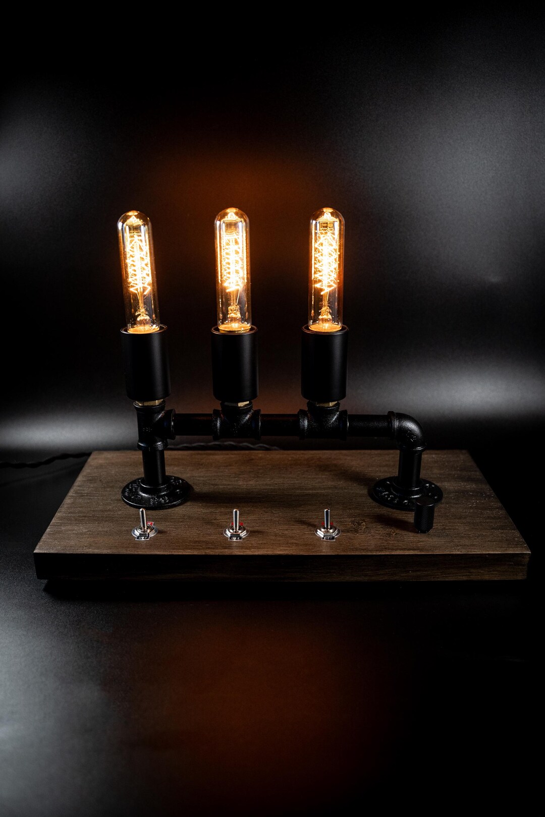 Steampunk Triple Edison Bulb Table Lamp 