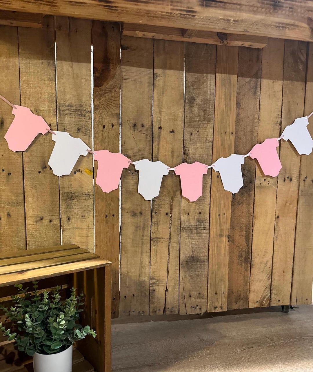 BABY ONESIE BANNER for Baby Shower Decor in Pink and White Bodysuit ...