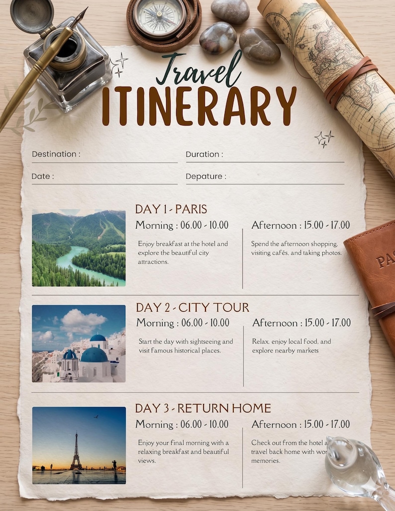 Editable Travel Itinerary Template Canva | Printable Vacation Planner ...