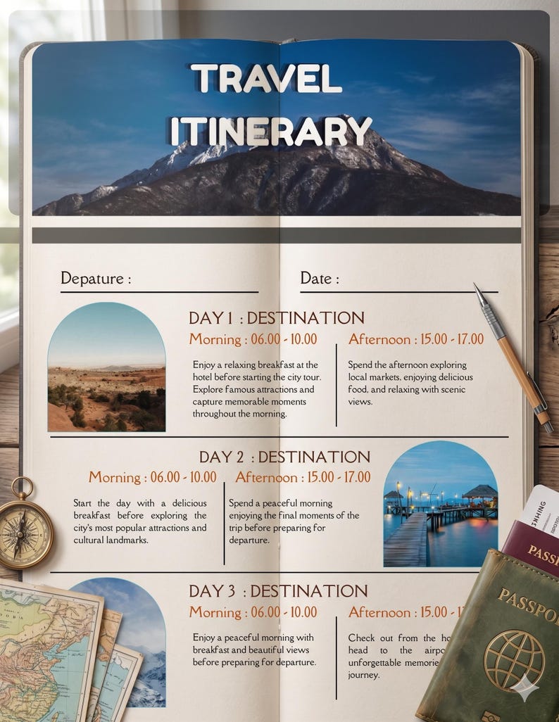 Editable Travel Itinerary Template Canva | Printable Vacation Planner ...