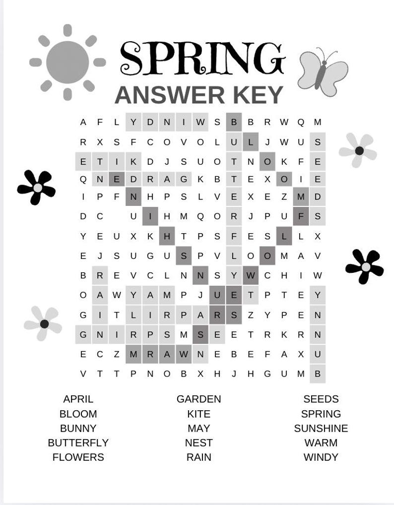 Spring Word Search for Kids Printable - Etsy
