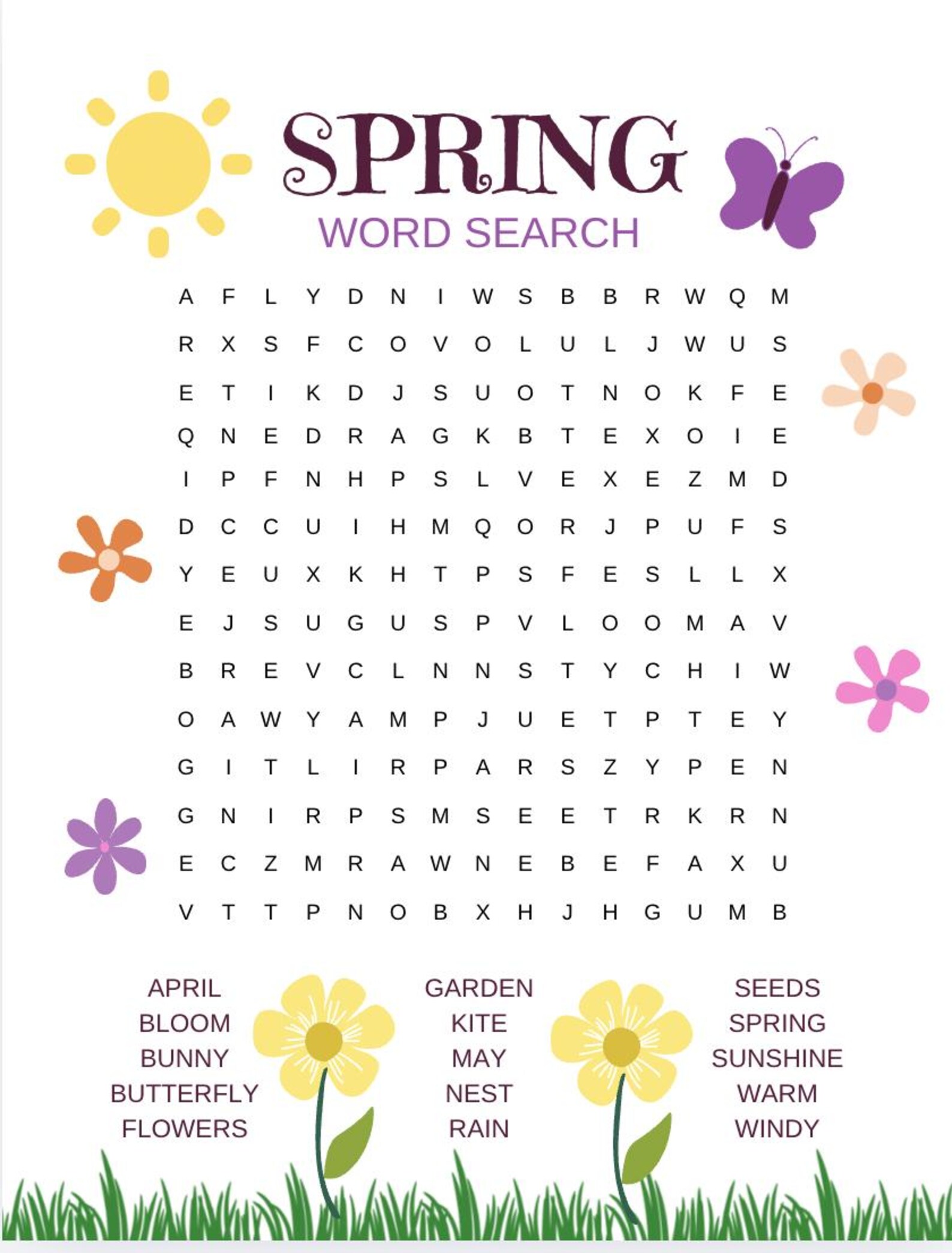 Spring Word Search for Kids Printable - Etsy