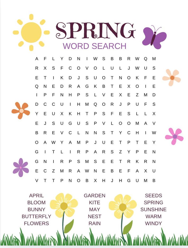 Spring Word Search for Kids Printable - Etsy