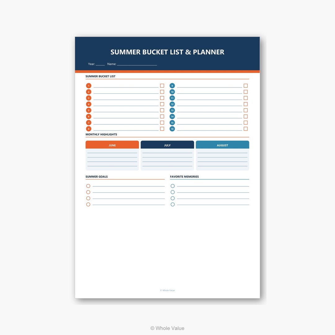 Summer Planner Printable | Bucket List, Monthly Highlights & Goals ...