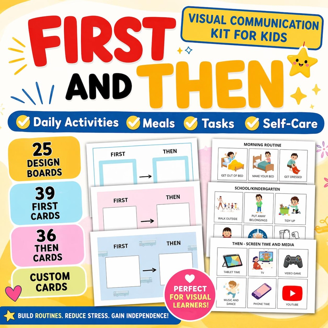 First Then Visual Schedule for Kids, Daily Routine Chart, Toddler ...