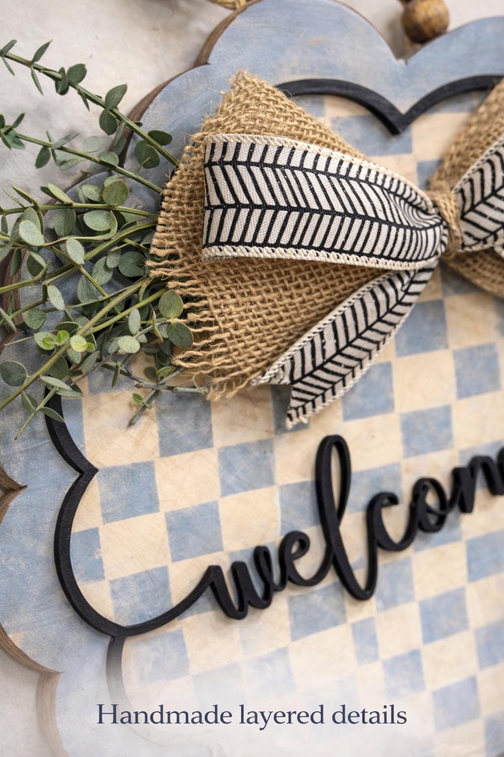Checkered Welcome Door Hanger | Farmhouse Wooden Front Door Sign ...