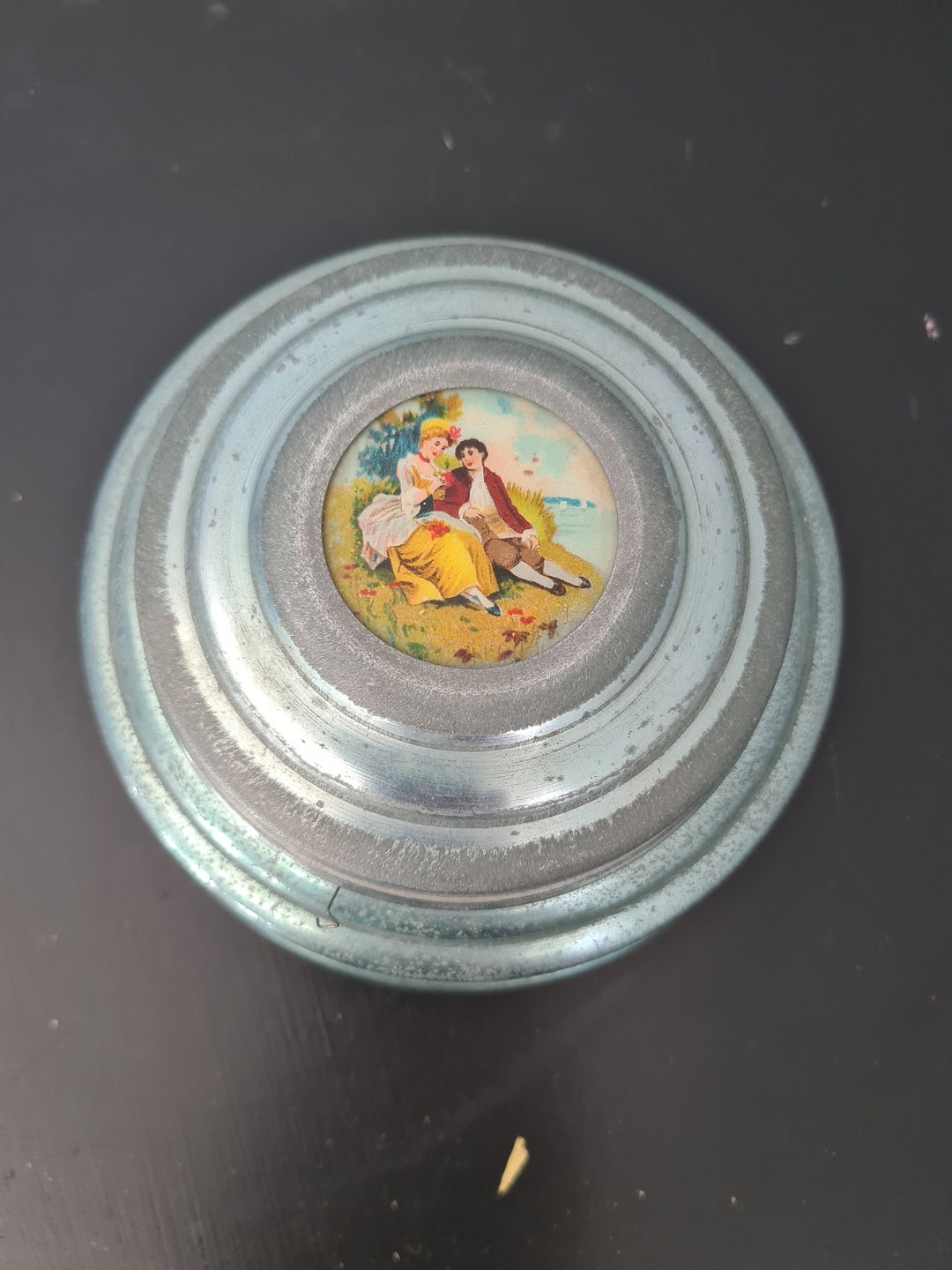 Vintage Victorian Blue Metal Powder Box - Etsy