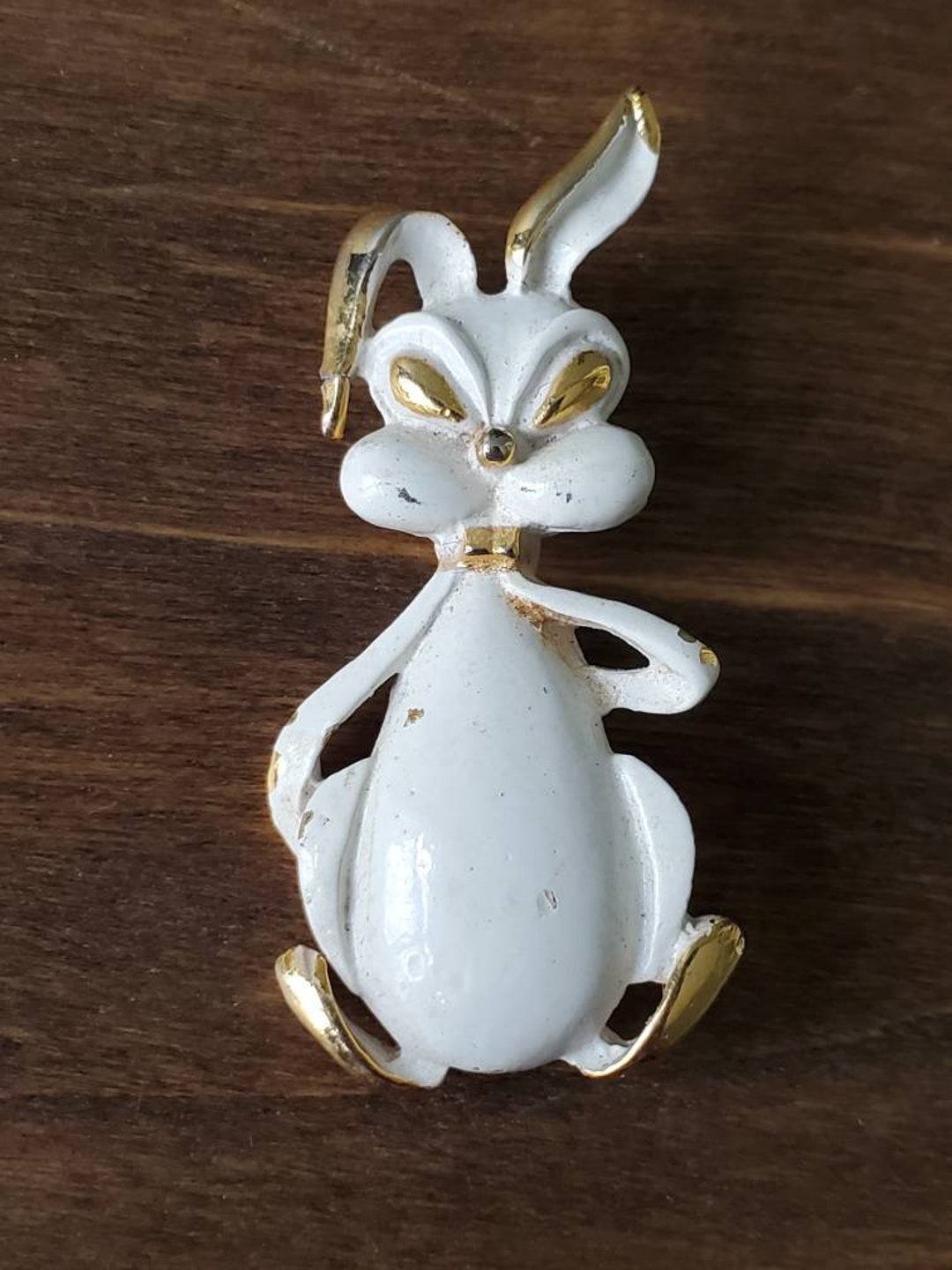 Vintage Gold and White Enamel Rabbit Brooch - Etsy