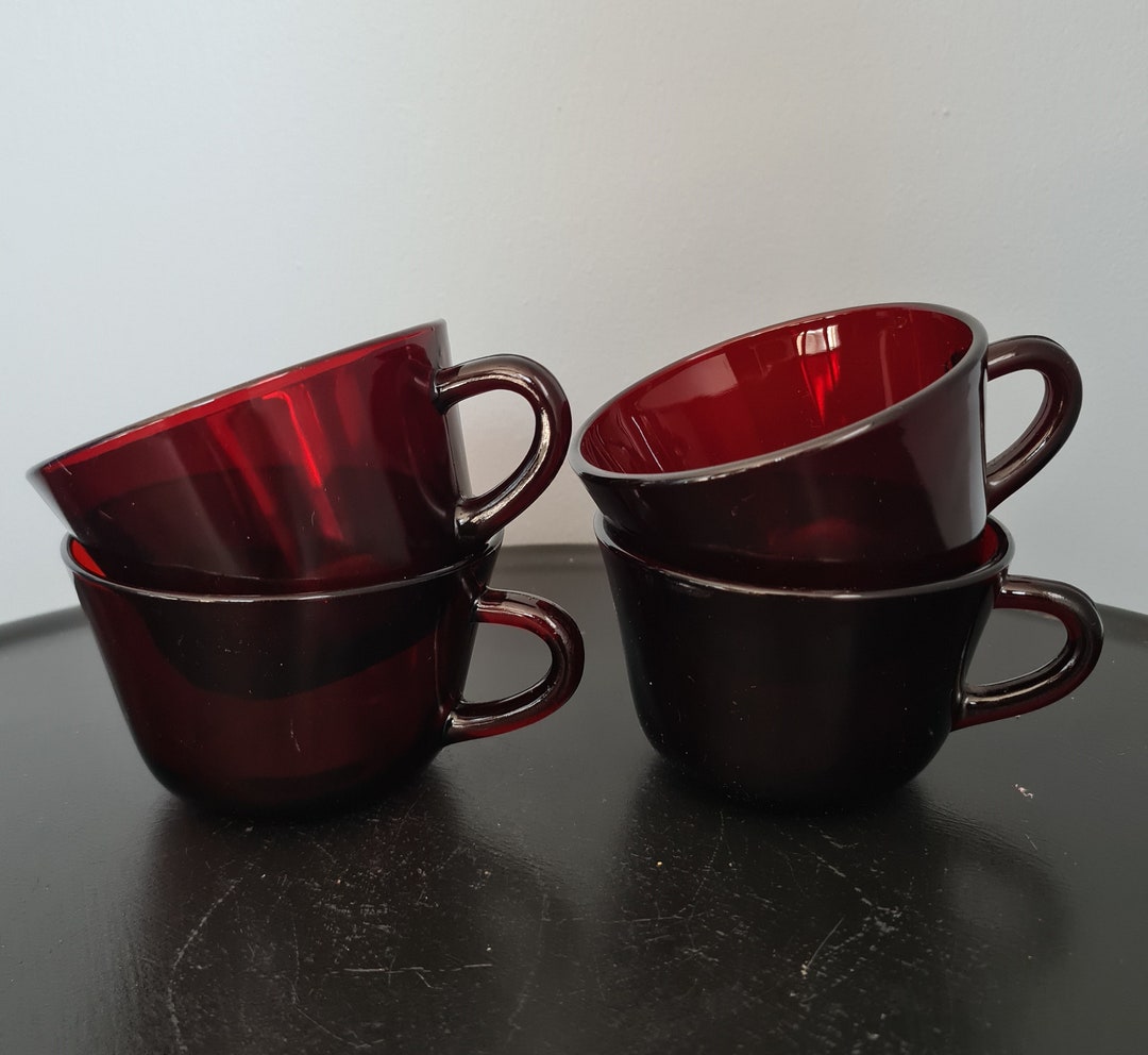 Vintage Anchor Hocking Ruby Red Coffee Cups Set of 4 - Etsy