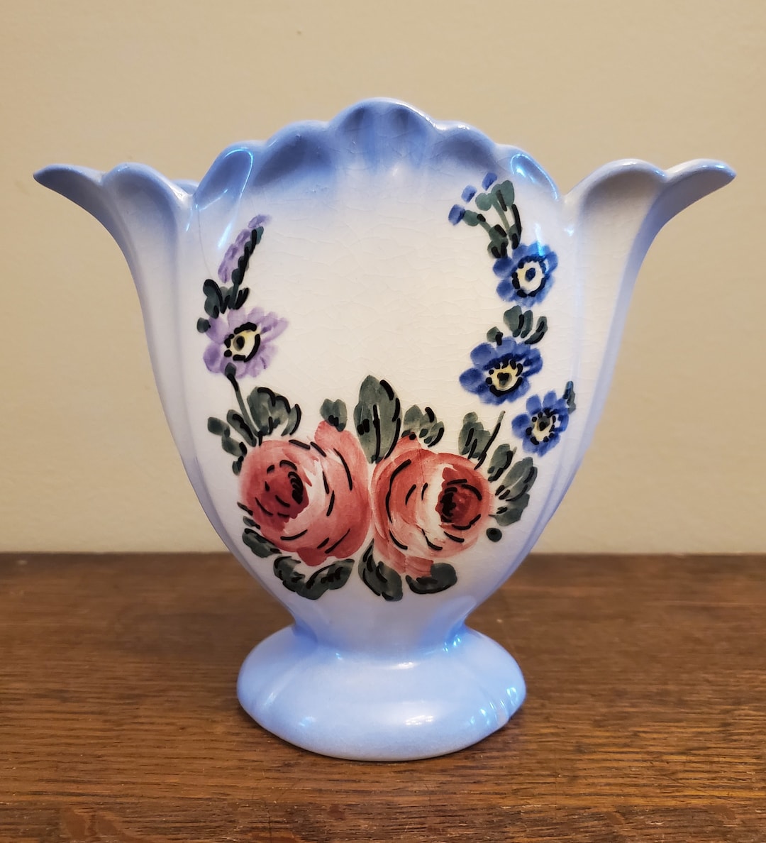 Vintage Camark Pottery Blue Floral Vase 808D Festoon of Roses - Etsy