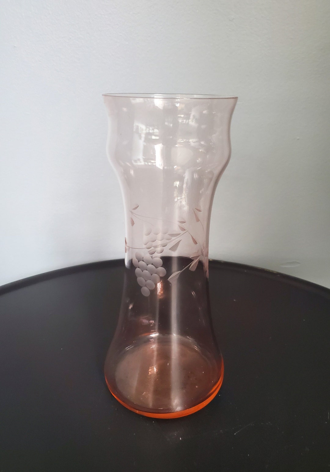 Vintage Pink Etched Grape Depression Glass Vase - Etsy