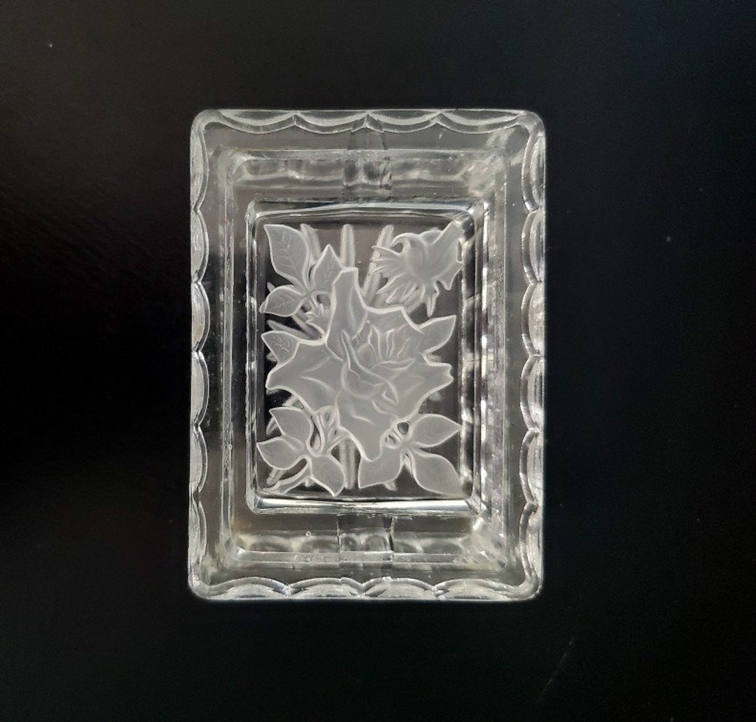 Vintage Etched Glass Cigarette Box and Ashtray - Etsy