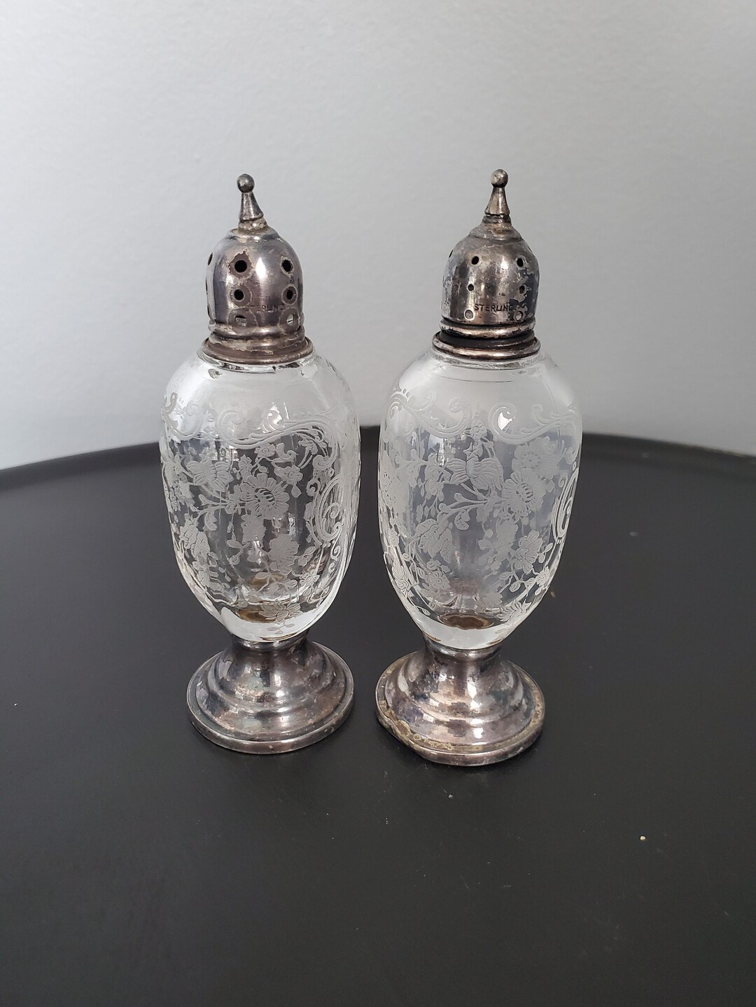 Vintage Cambridge Glass Chantilly Sterling Weighted Salt and Pepper ...