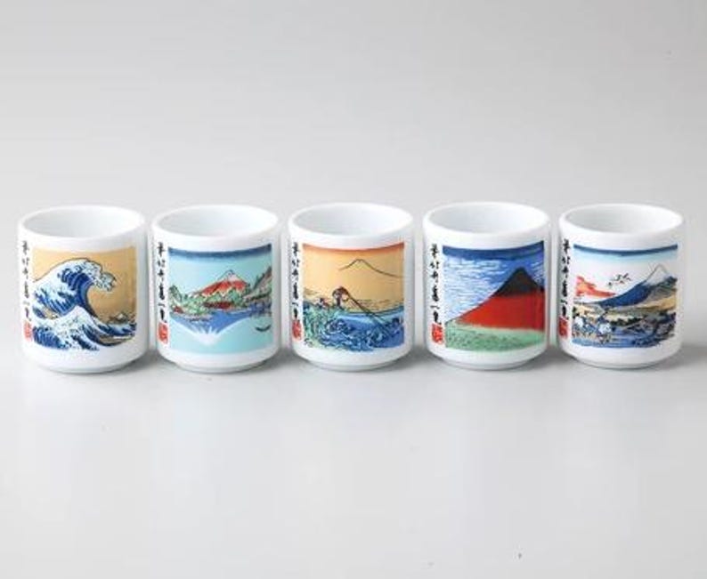Japanese Sake Cups Set of 5 – Tokaido Design Mini Porcelain Ochoko Set ...