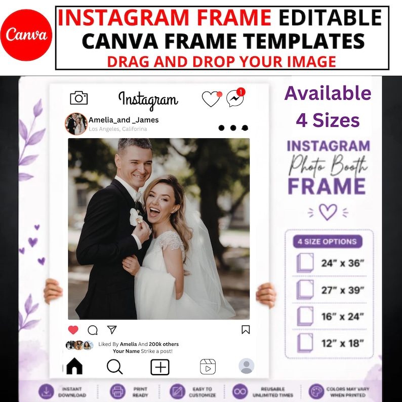 Instagram Frame Canva Template Instagram Frame for Photo Booth Wedding ...