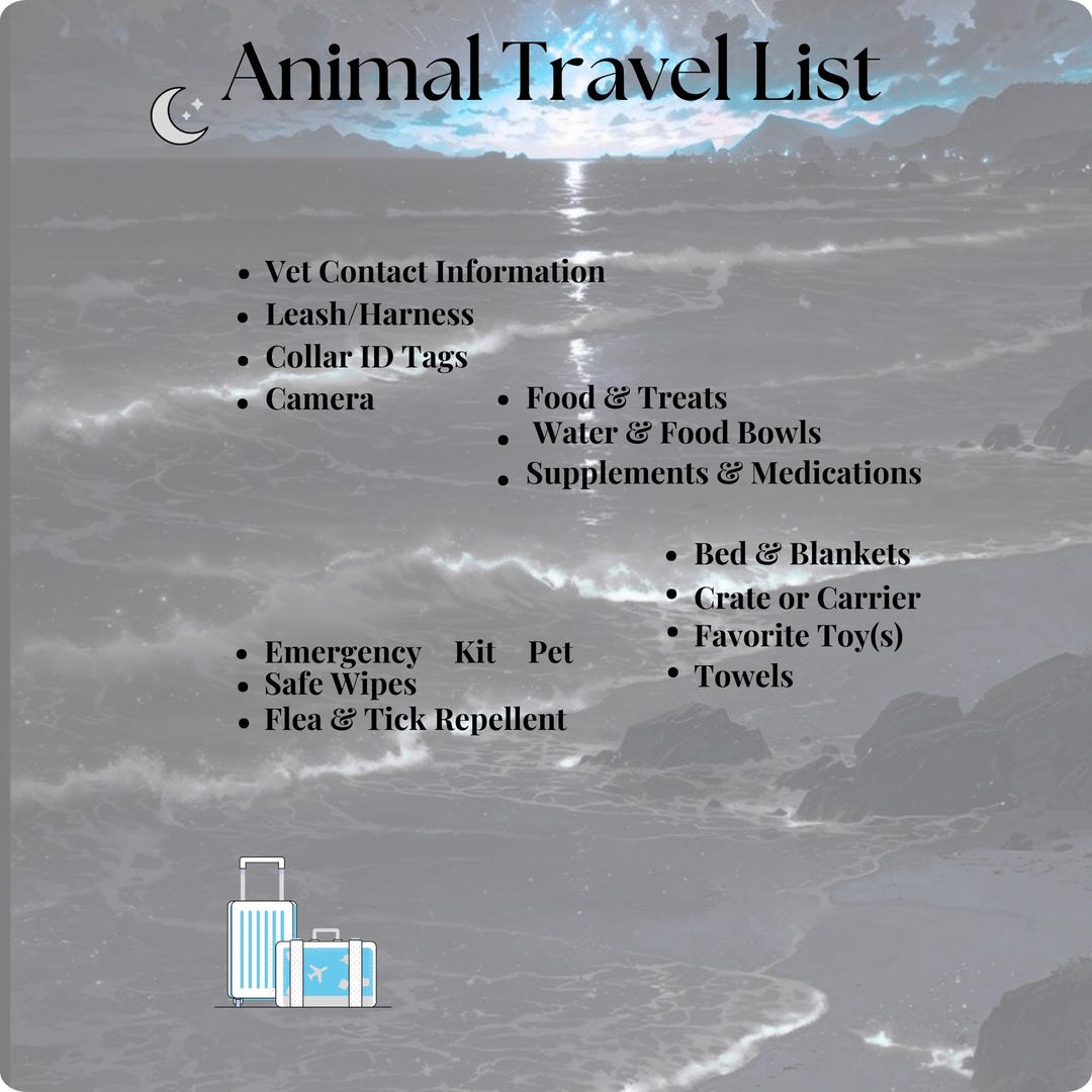 Pet Travel Checklist Printable - Animal Travel Planner - Instant ...