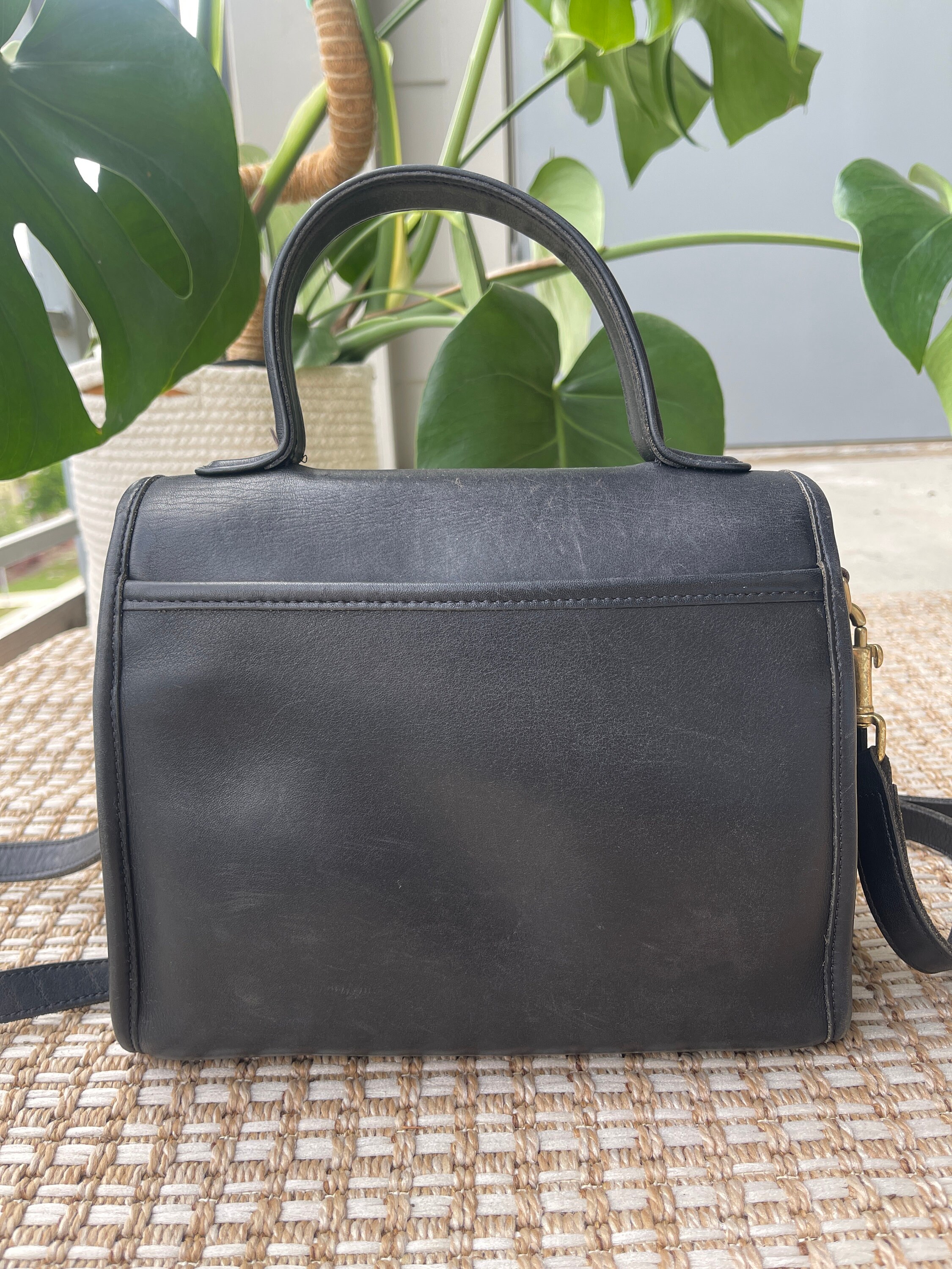 Vintage Coach Manor Bag, Black Leather, Brass Hardware Crossbody ...