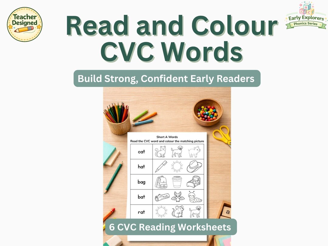 CVC Words Read and Colour Worksheets | Short Vowel Phonics Activities ...