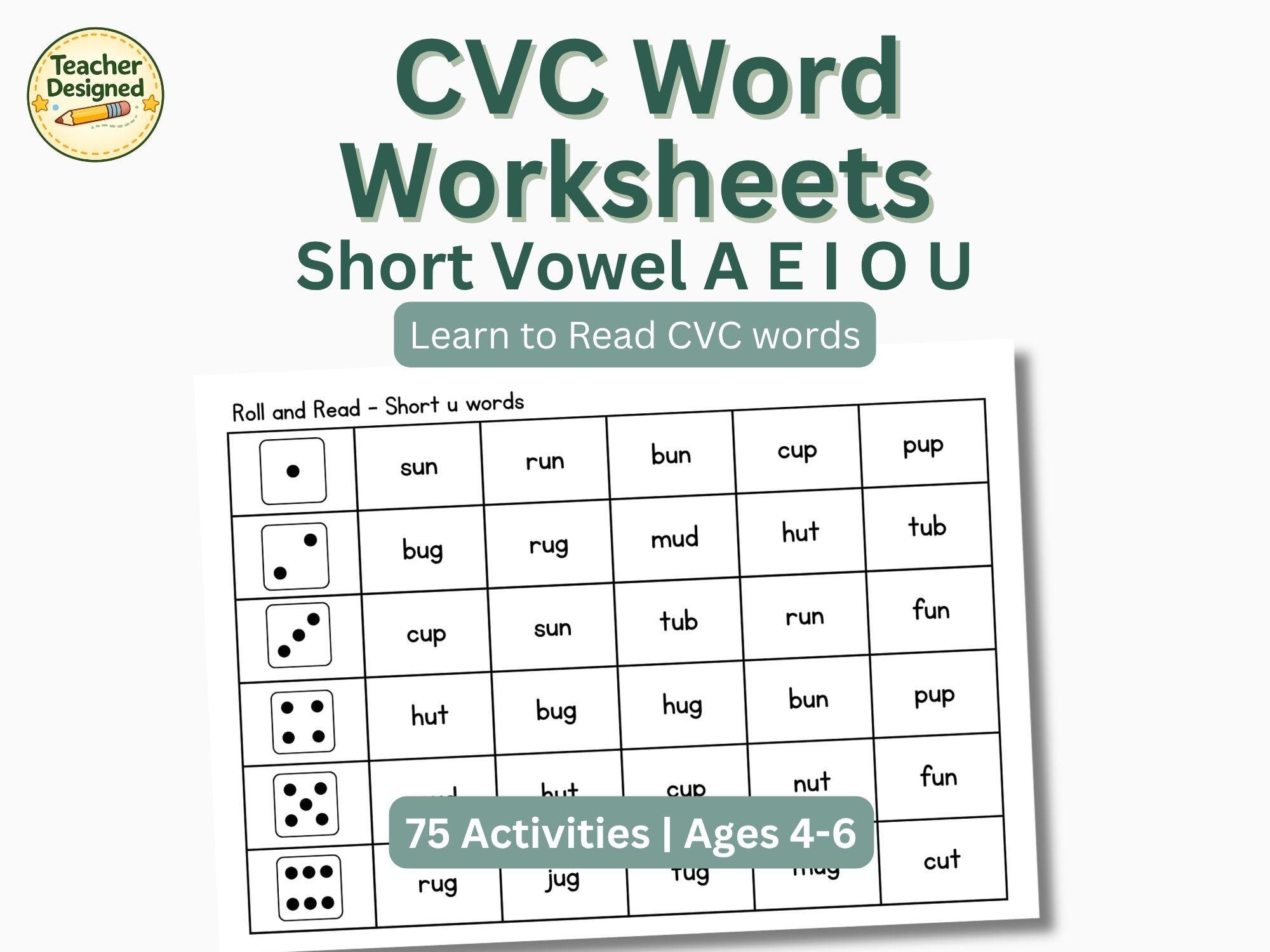 Short Vowel Worksheets Bundle | CVC Words Phonics Activities ...