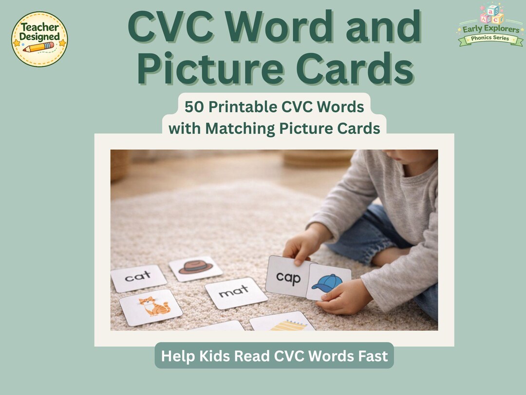 CVC Word Picture Matching Cards | Printable Phonics Activity | CVC ...