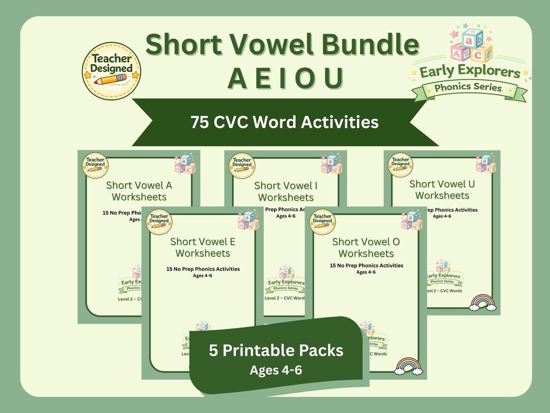 Short Vowel Worksheets Bundle | CVC Words Phonics Activities ...