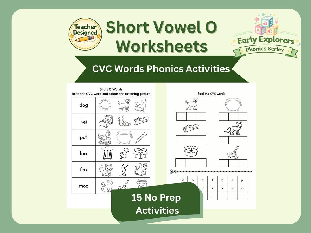Short Vowel O Worksheets | CVC Words Phonics Activities | Kindergarten ...