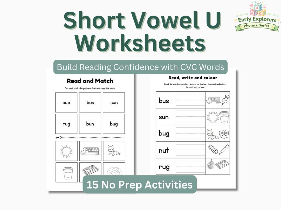 Short Vowel U Worksheets | CVC Words Phonics Activities | Kindergarten ...