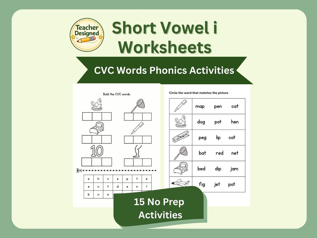 Short Vowel I Worksheets | CVC Words Phonics Activities | Kindergarten ...