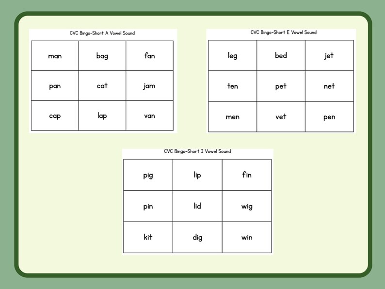 CVC Bingo Game | Short Vowel Words | Phonics Literacy Center Activity ...