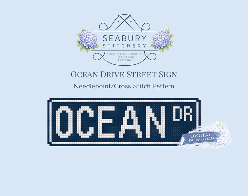 Ocean Drive Street Sign Cross Stitch Pattern | Newport Coastal Decor ...