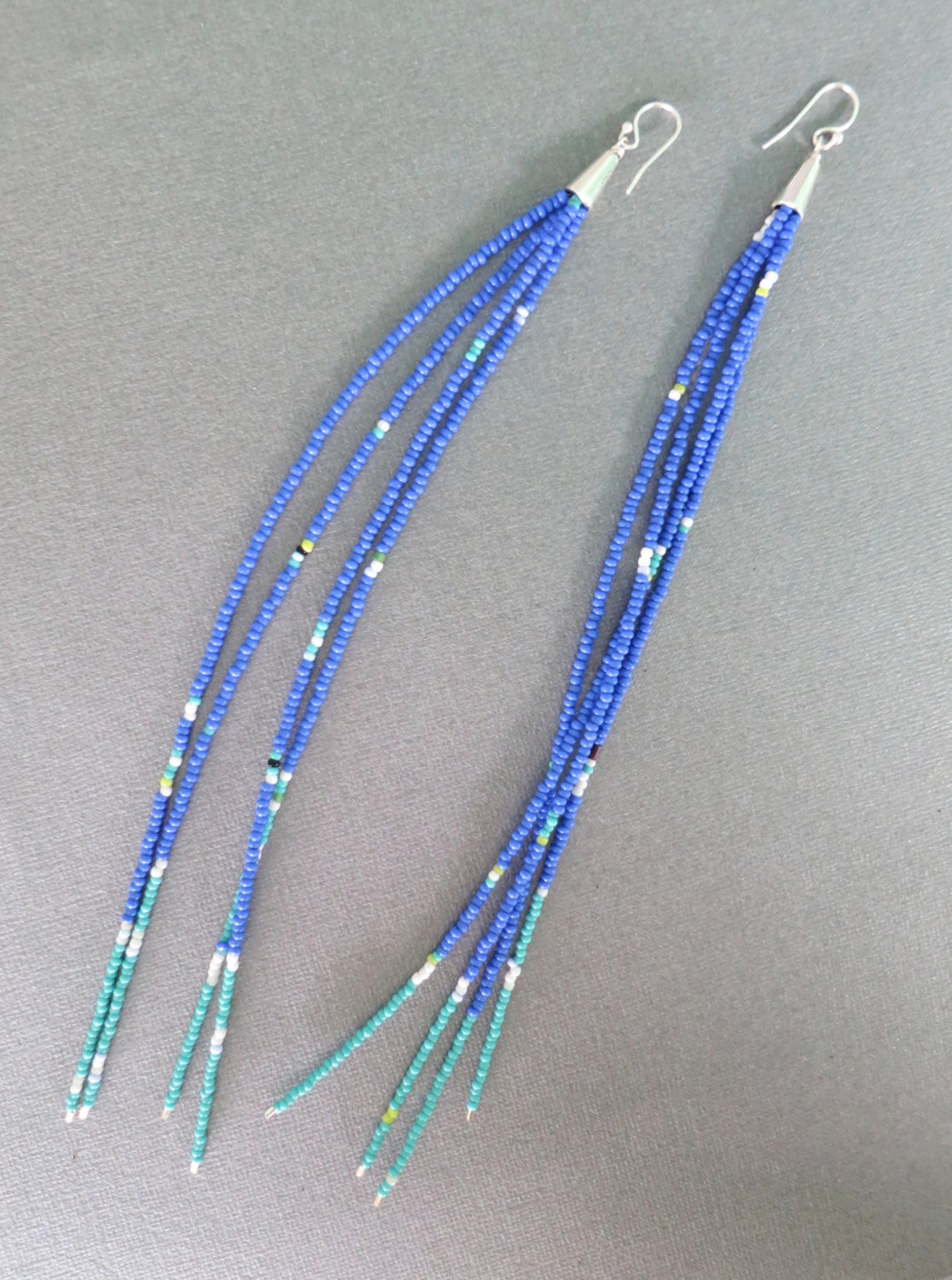 Periwinkle and Turquoise Seed Beads, 4", 6" and 9", "wave Crest" Long ...