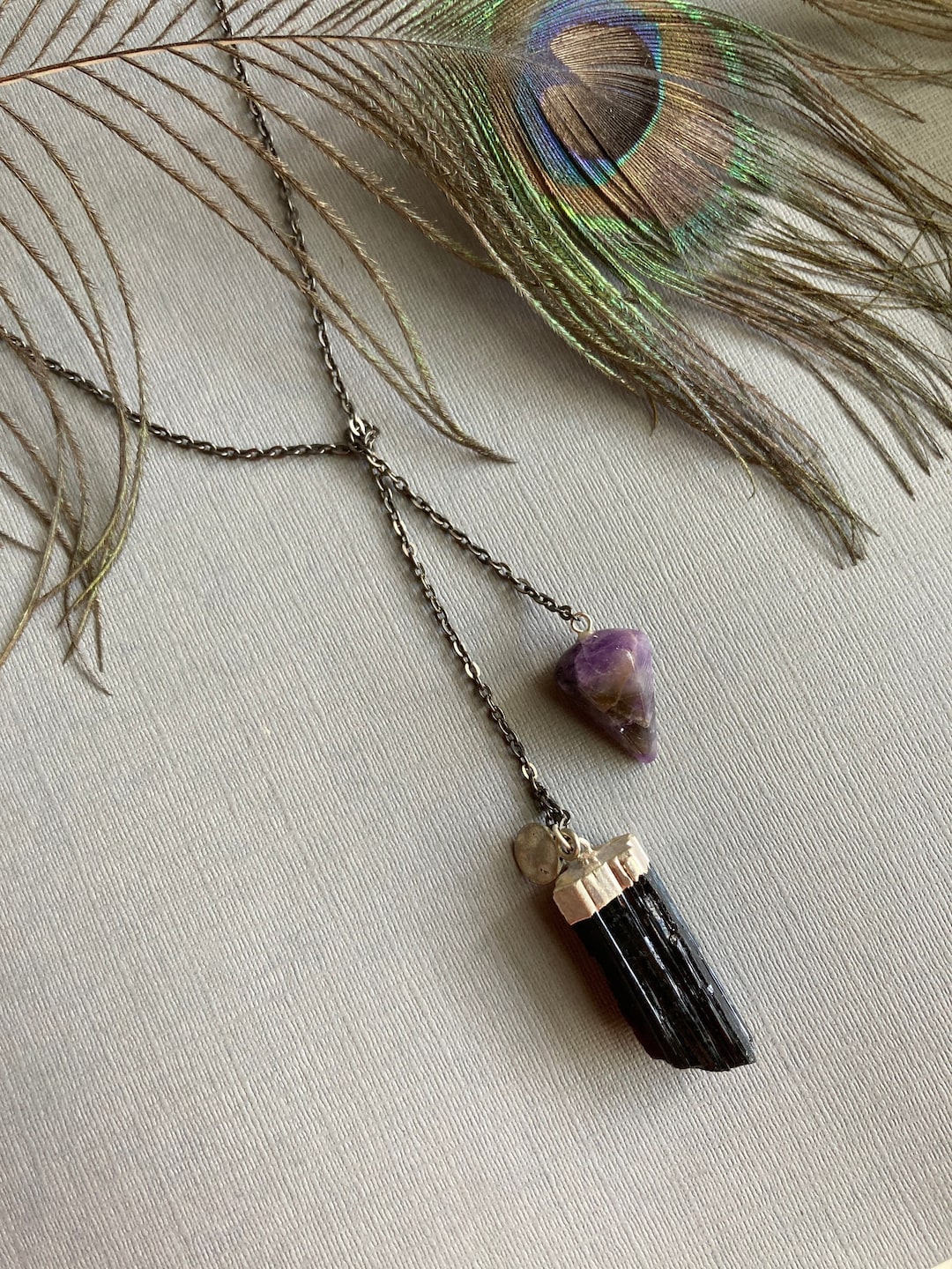 Gran collar colgante de turmalina negra y amatista collar de - Etsy España
