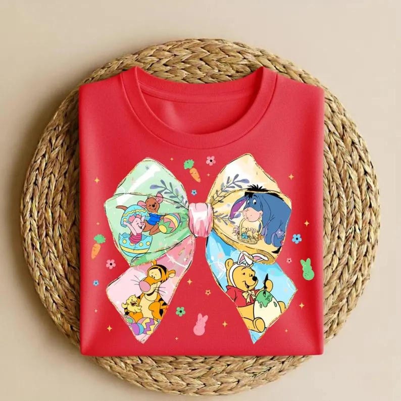Winnie the Pooh Easter Bow Shirt, Pastel Spring Characters Graphic Top ...