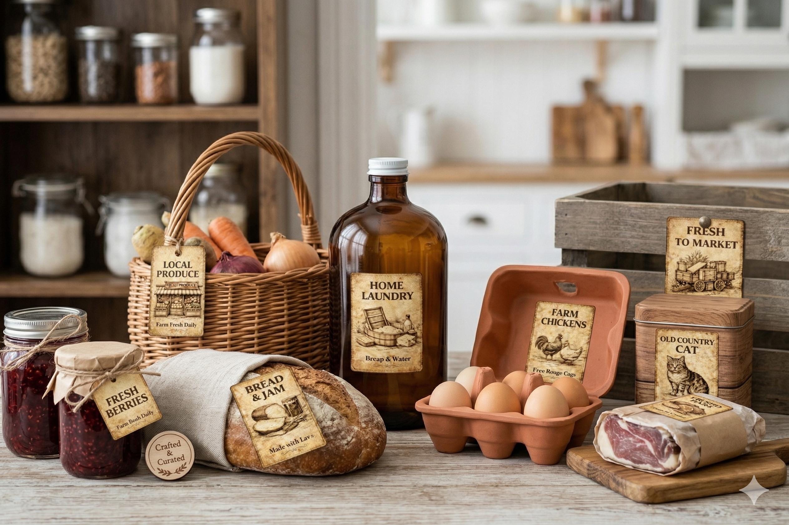 8 Vintage Farmhouse Pantry Labels - Rustic Kitchen Decals for Jars ...