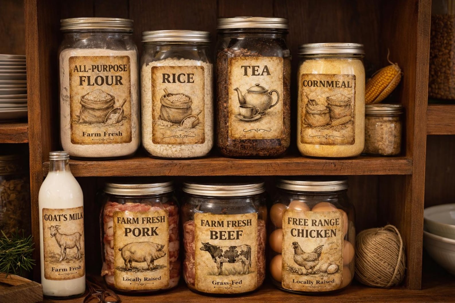 Vintage Farm Pantry Labels Printable, Rustic Homestead Kitchen Tags ...