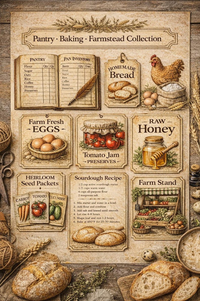 Homestead Pantry Labels Printable Bundle, Vintage Farmhouse Kitchen ...