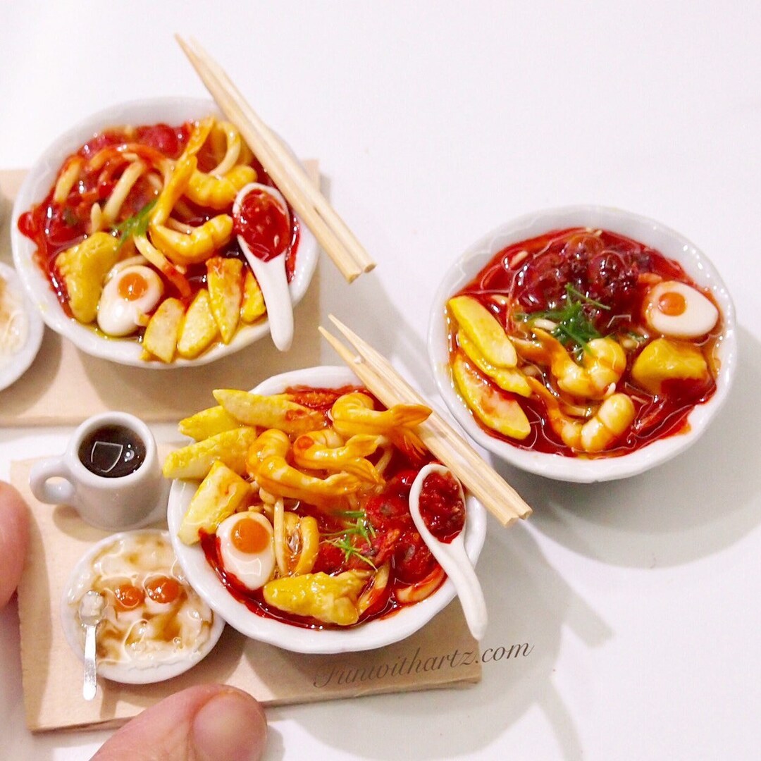 Miniature Laksa Bowl/toast Bread Set /earrings or Dollhouse Miniature ...
