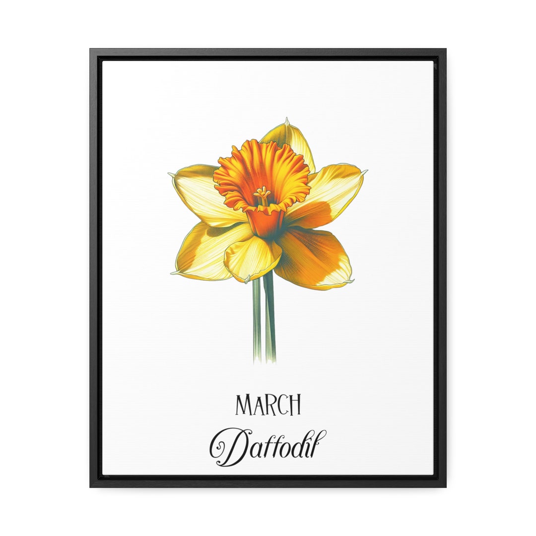March Daffodil Flower Art, Botanical Print, Yellow Floral Wall Decor ...