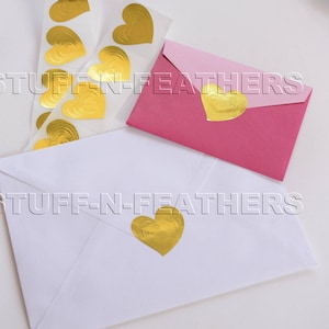 GOLD HEART Sticker Seals Embossed Metallic Foil Stickers, Envelope ...
