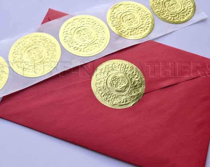 Gold Foil Sticker Embossed Seals LARGE Round 2 In, Foiled Stickers ...