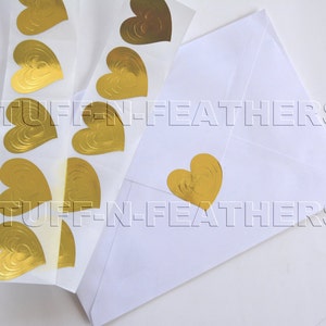 GOLD HEART Sticker Seals Embossed Metallic Foil Stickers, Envelope ...