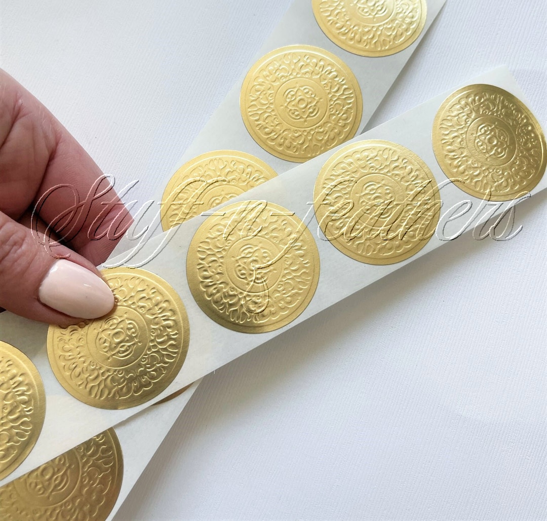 GOLD Foil Sticker Seals SMALL Round Embossed Stickers 1.5 in Envelope ...