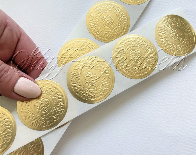 GOLD Foil Sticker Seals SMALL Round Embossed Stickers 1.5 in Envelope ...