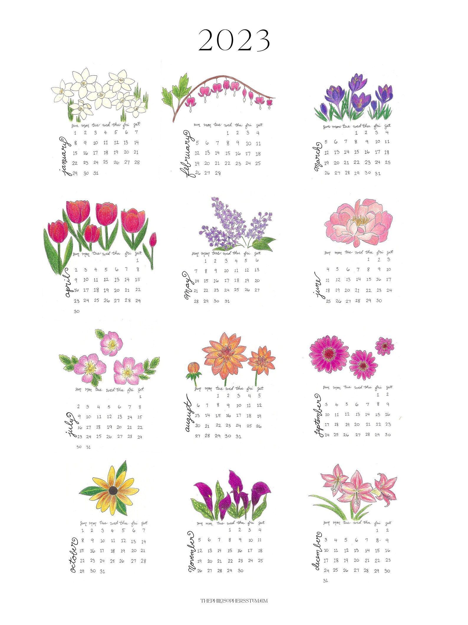 2023 Botanical Art Calendar Annual Wall Calendar Floral - Etsy