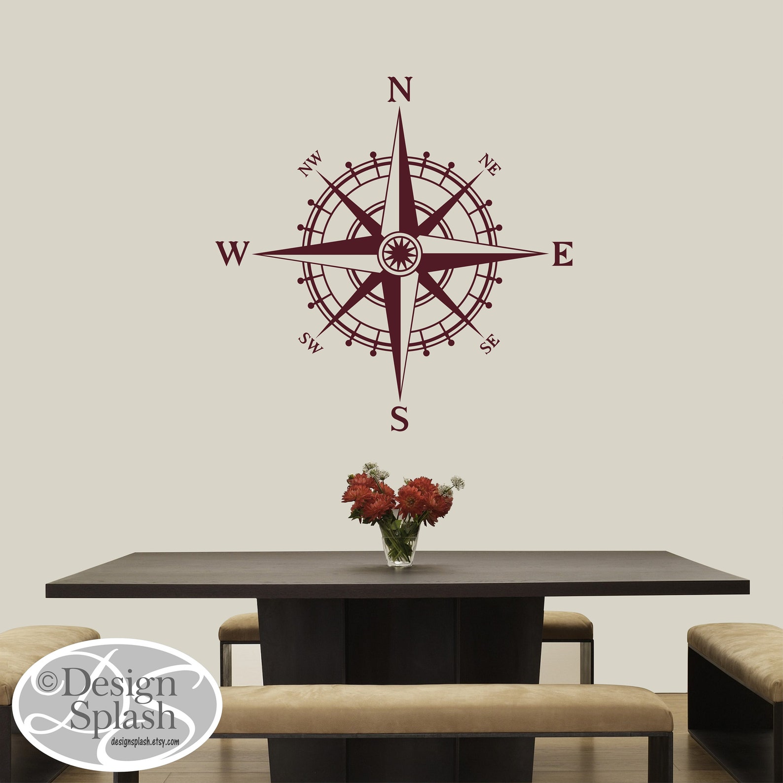 Vinyl NAUTICAL COMPASS Rose 2 Wall Decal S-112 | Etsy