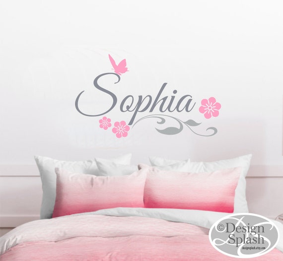 Baby Girl Name Teen Tween With Flowers & Butterfly Wall Decal | Etsy