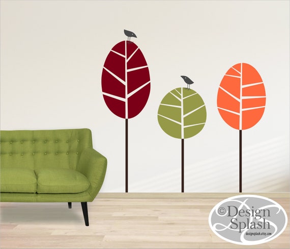 Mid Century Modern Trees Wall Decal Set Retro Atomic Era | Etsy